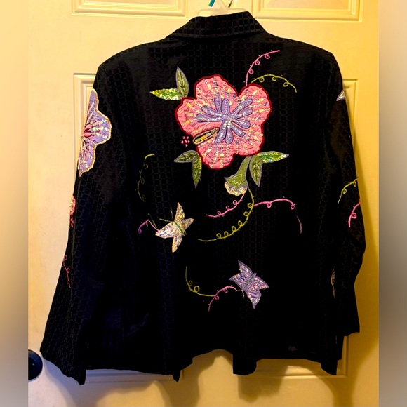 indigo moon | Jackets & Coats | Indigo Moon Jacket Black With Flowers ...
